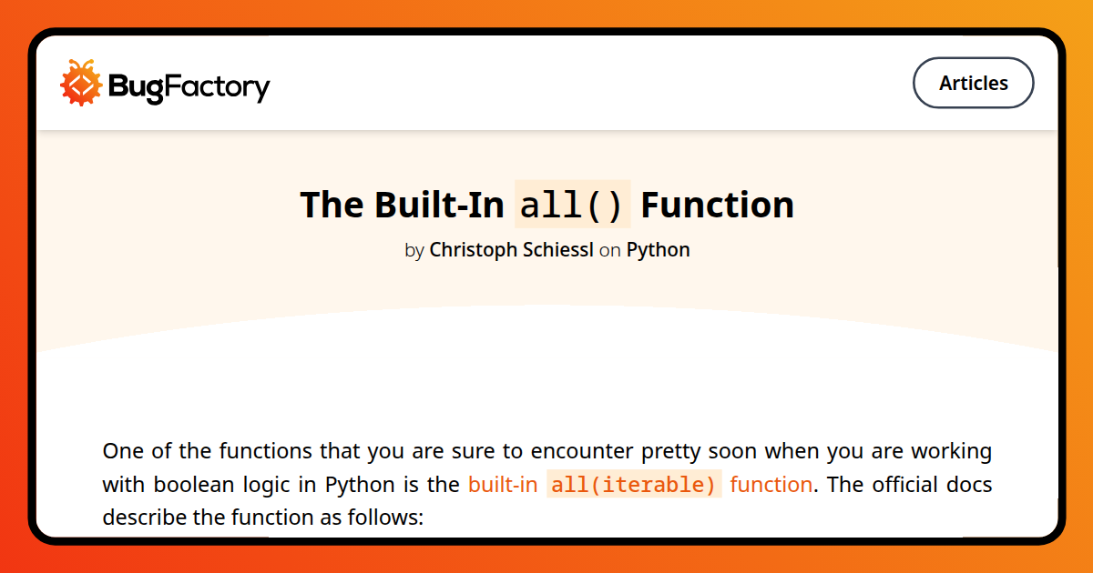 The Built-In `all()` Function | BugFactory