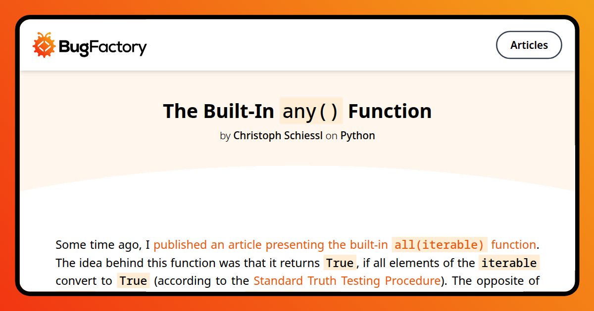 The Built-In `any()` Function | BugFactory