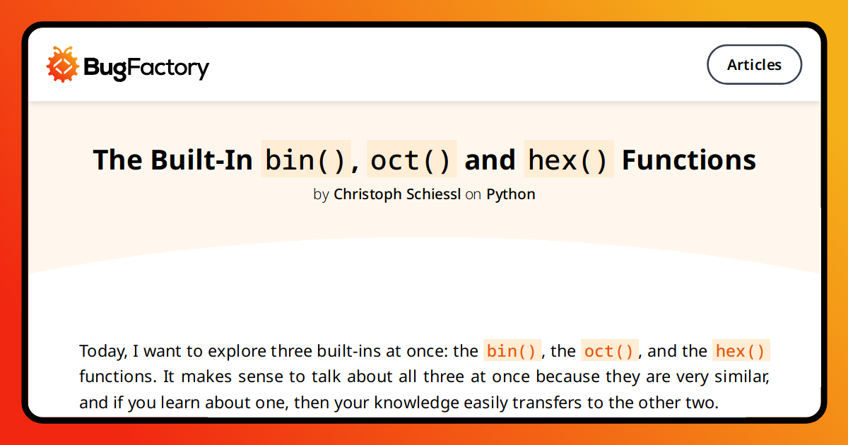 The Built In `bin` `oct` And `hex` Functions Bugfactory