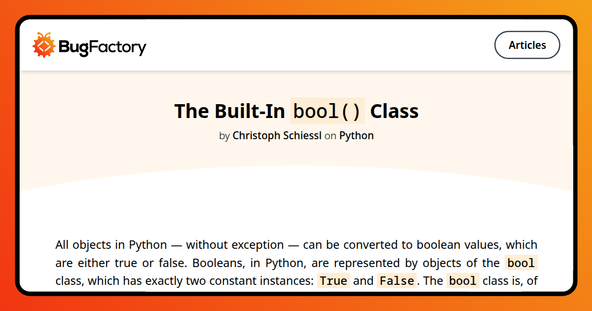 The Built In `bool` Class Bugfactory